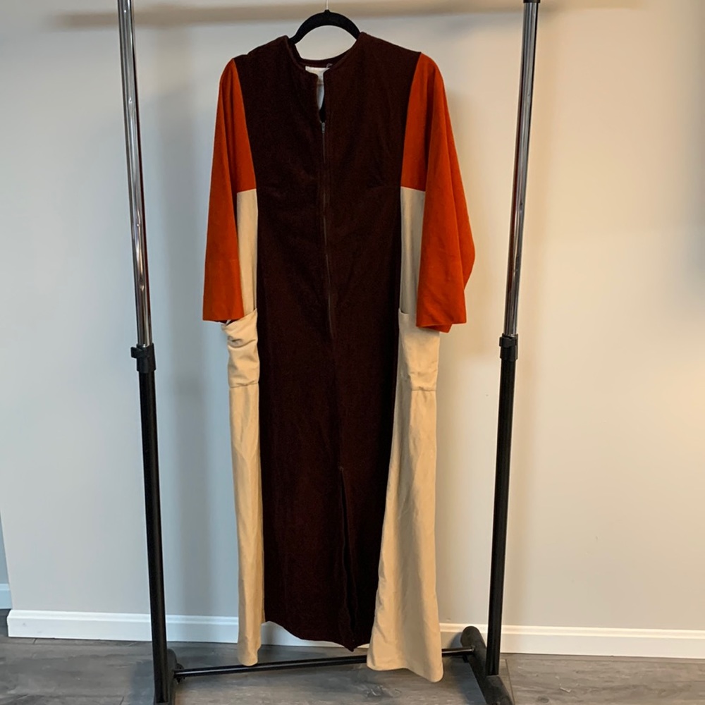 Vintage Sears Velvet Color Block Robe Half-Zip 3/4 Le… - Gem